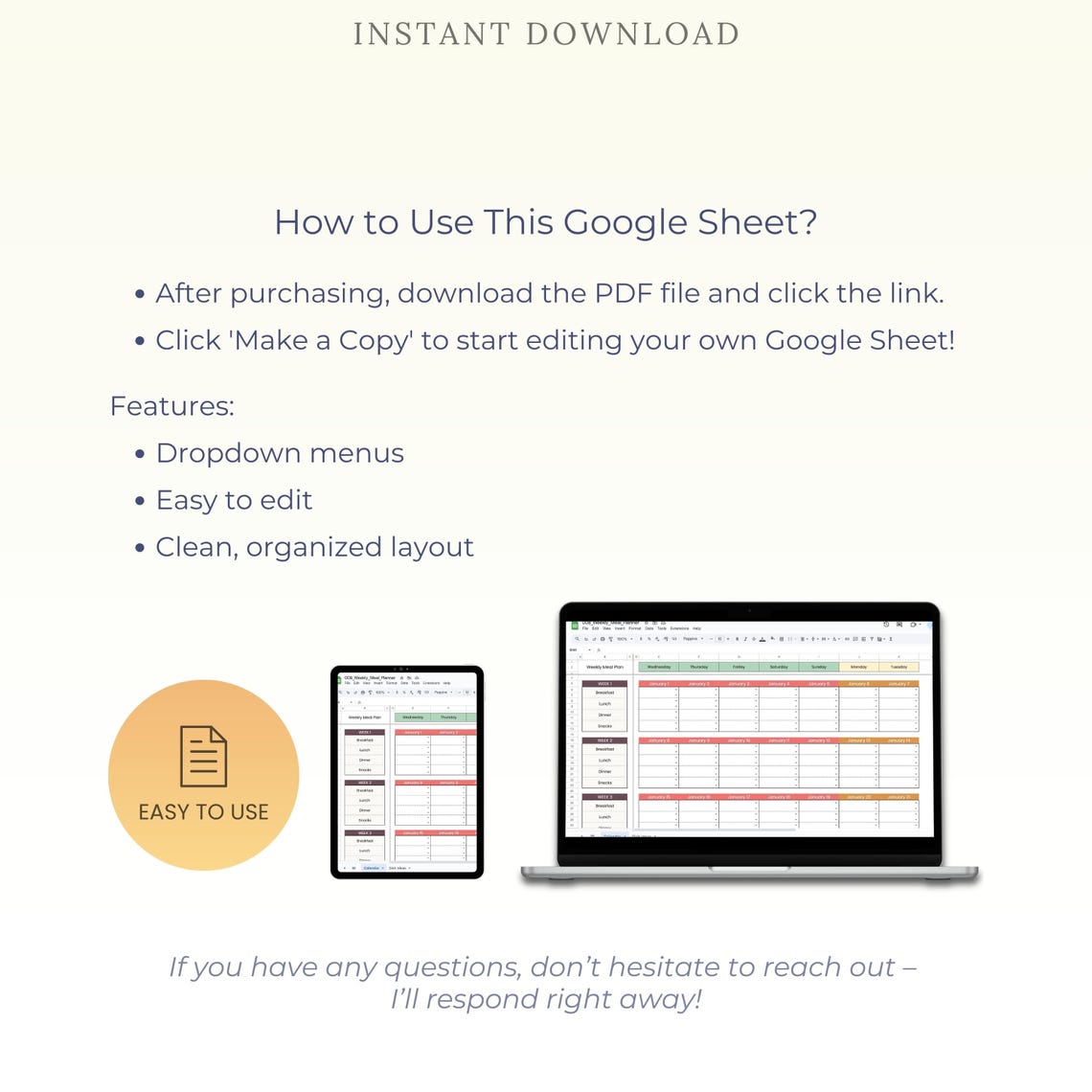 Weekly Meal Planner Google Sheets: Menu Spreadsheet, Breakfast & Lunch ...
