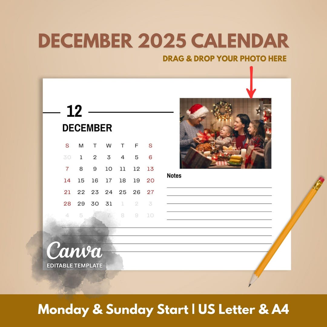 EDITABLE December 2025 Desk Calendars: Printable Planner PDF, Canva ...