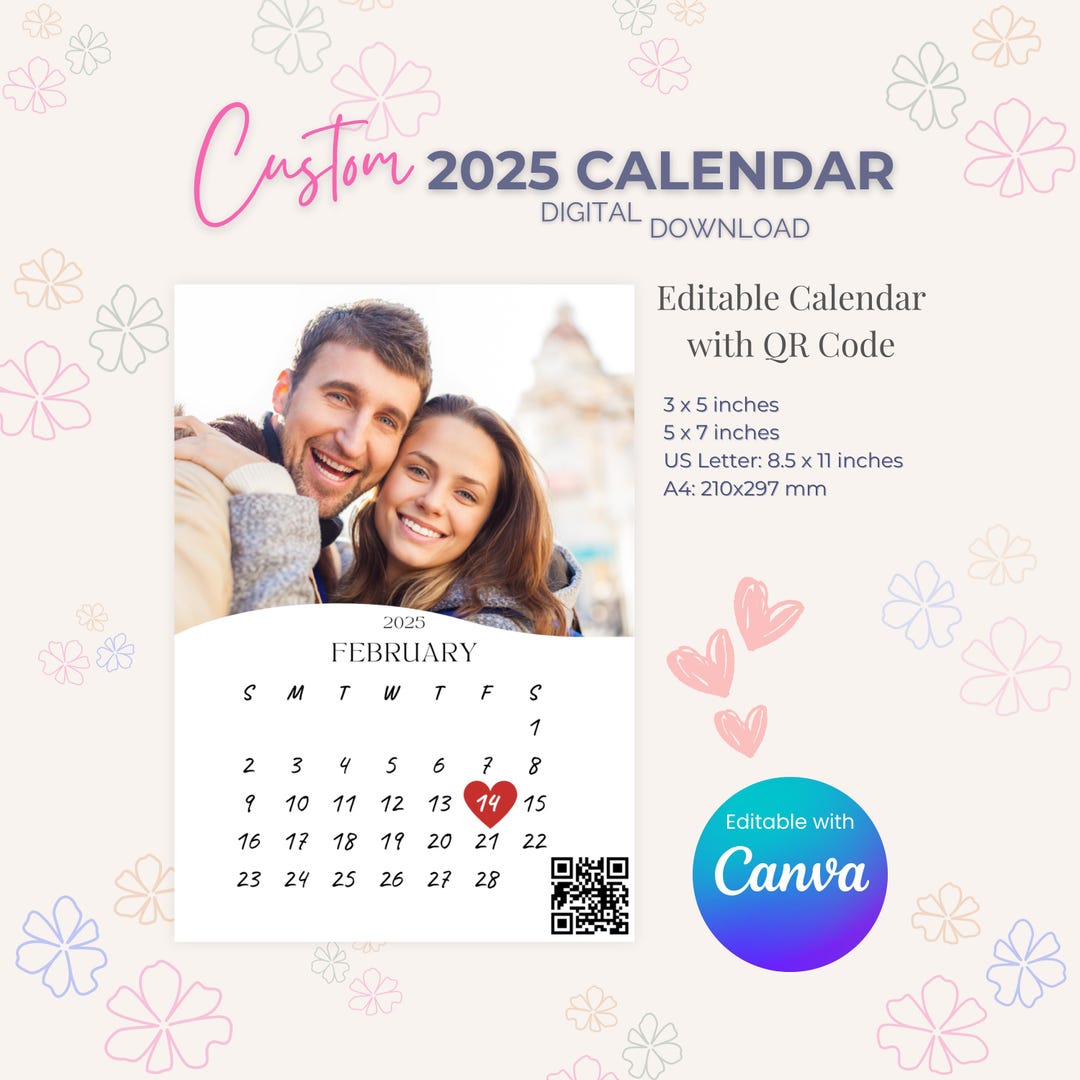Custom 2025 Calendar Template: Editable QR Code Sign (digital Download ...