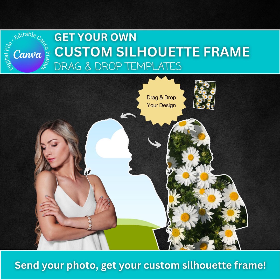 Custom Silhouette Frames, Editable Mockup for Girlfriend, Canva Drag ...