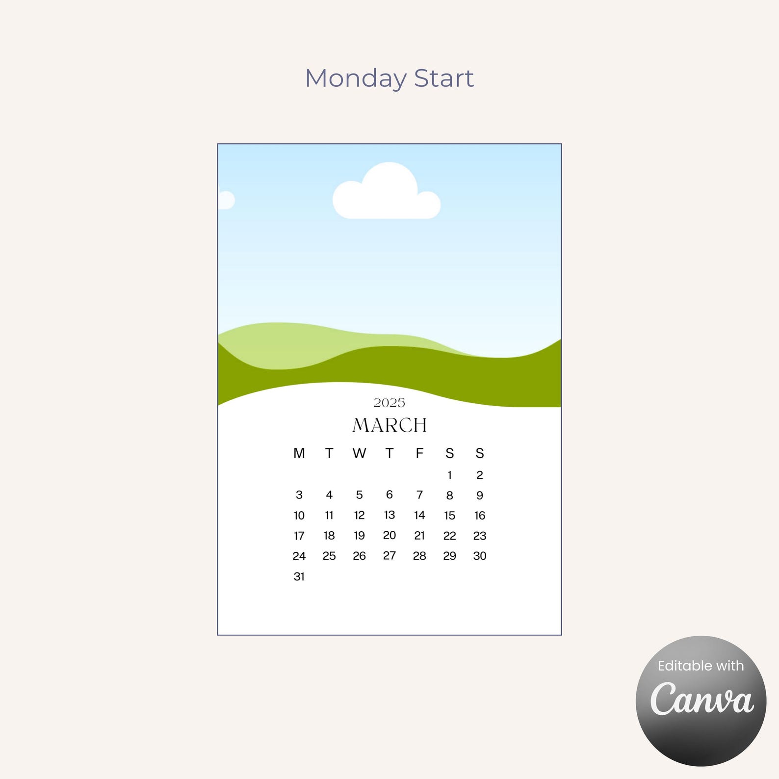 March 2025 Photo Calendar Template: Editable Canva Design (digital ...