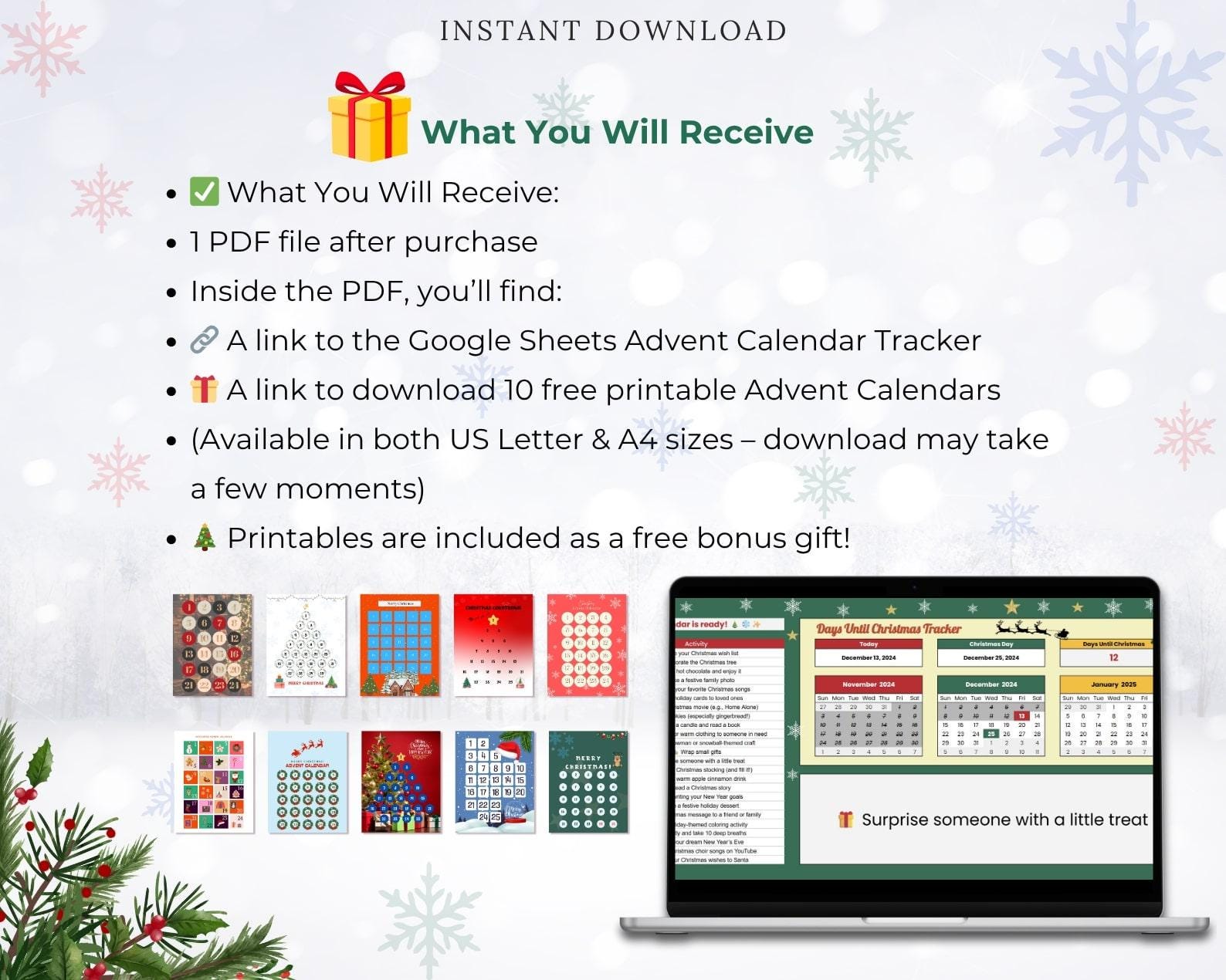 2025 Advent Calendar Google Sheets: Christmas Countdown + Printable ...