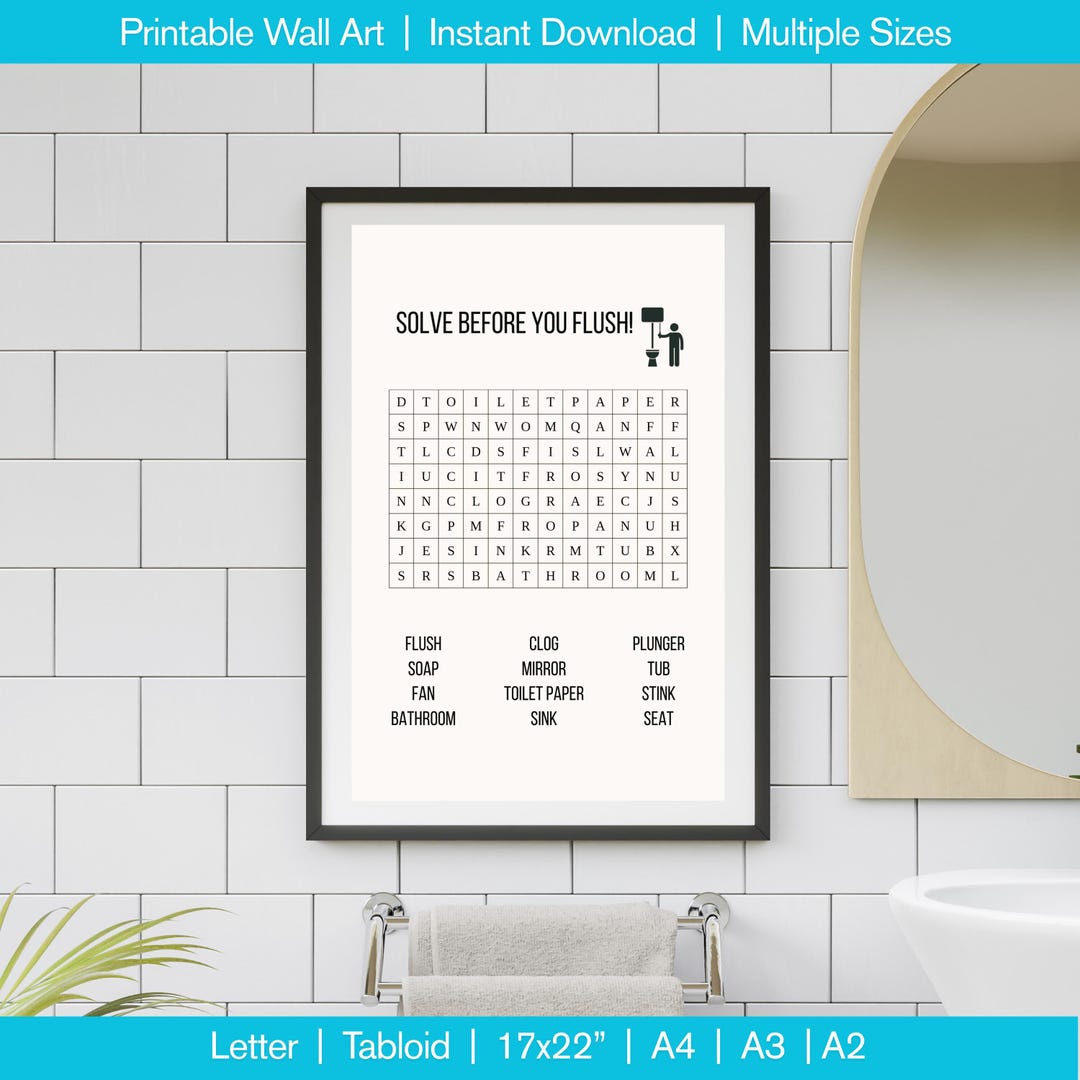 Fun Bathroom Word Search Printable, Bathroom Puzzle Game, Solve Before ...