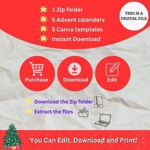 Printable Christmas Advent Calendar Bundle: Editable Canva Templates ...