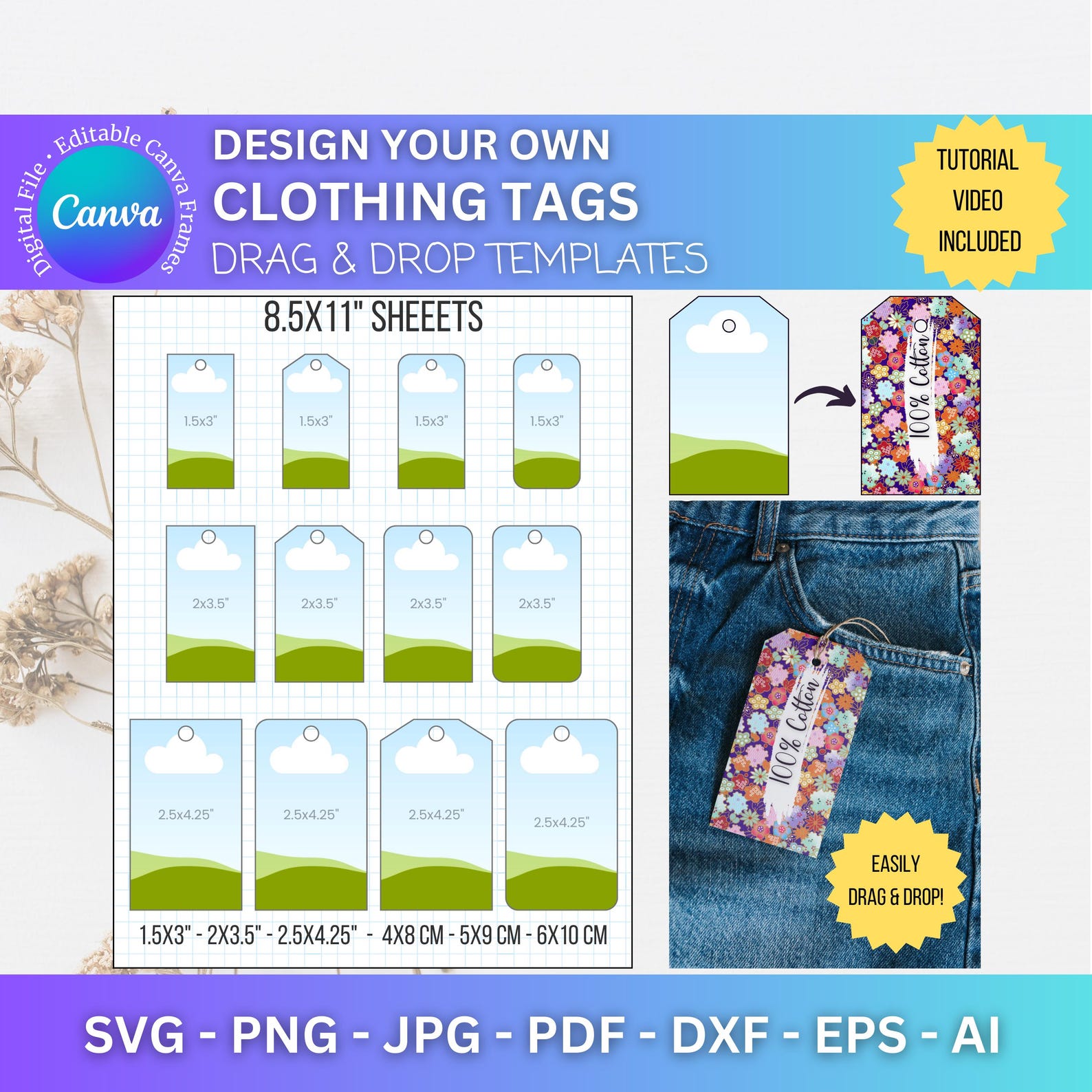 Editable Clothing Labels Templates, Easy Drag and Drop Frames, Canva ...