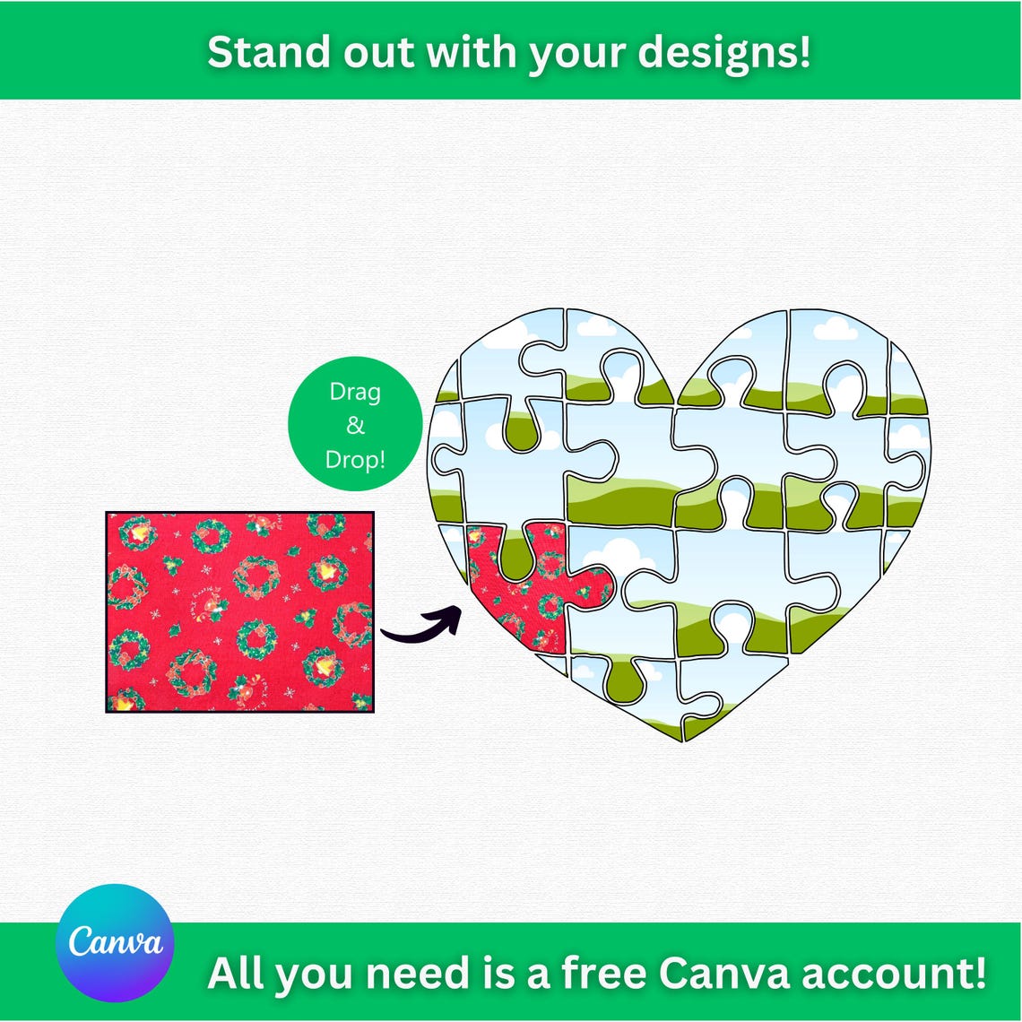 Heart Photo Collage Puzzle Frames: Custom Canva Templates (digital ...