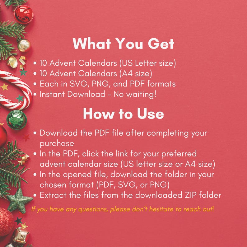 Printable Christmas Advent Calendar Bundle: SVG, PNG, PDF (digital ...