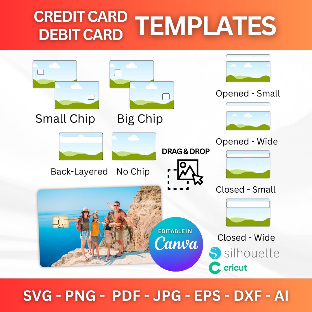 Credit Card Skin Templates: Debit Card Canva Templates, Drag & Drop ...