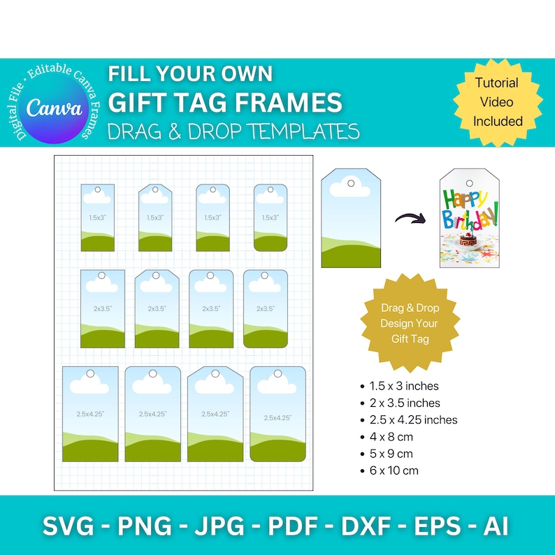 Editable Gift Tag Templates: Canva Drag & Drop, Tag Frames, Digital ...