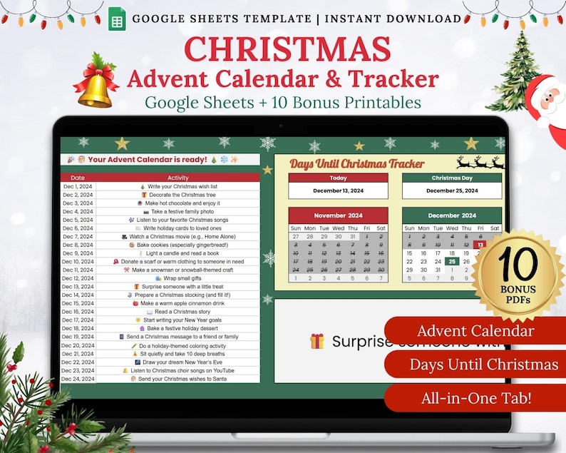2025 Advent Calendar Google Sheets: Christmas Countdown + Printable ...
