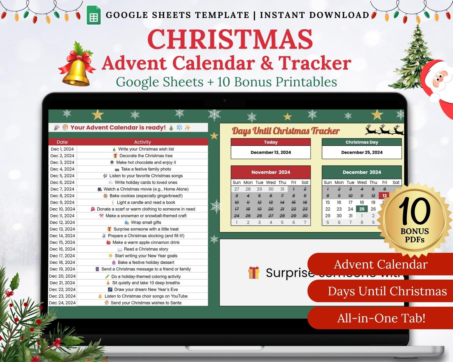 2025 Advent Calendar Google Sheets: Christmas Countdown + Printable ...