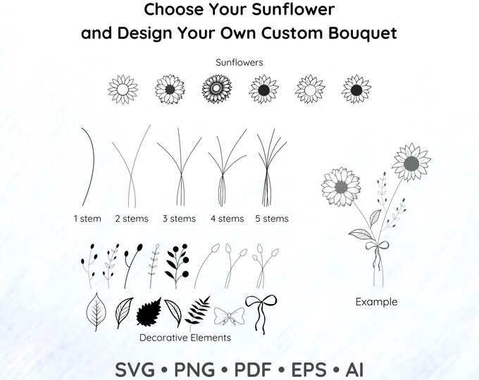 Sunflower 18 Pack Bundle, Sunflower Svg, Flowers Svg, Bouquet Svg ...