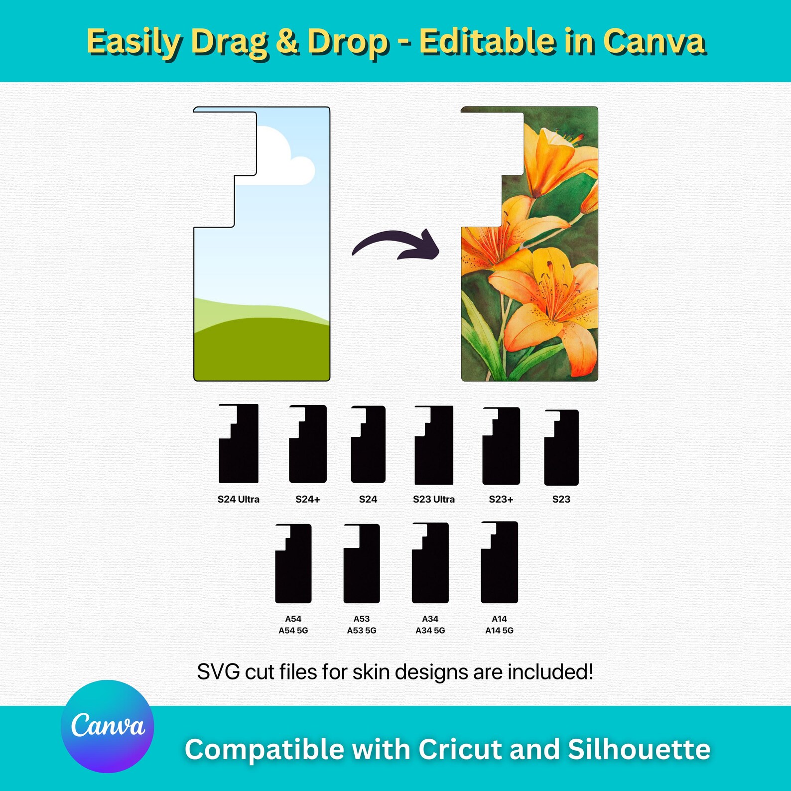 Editable Phone Case Template: Galaxy S24 Ultra, S24+, S23 Ultra, S23 ...