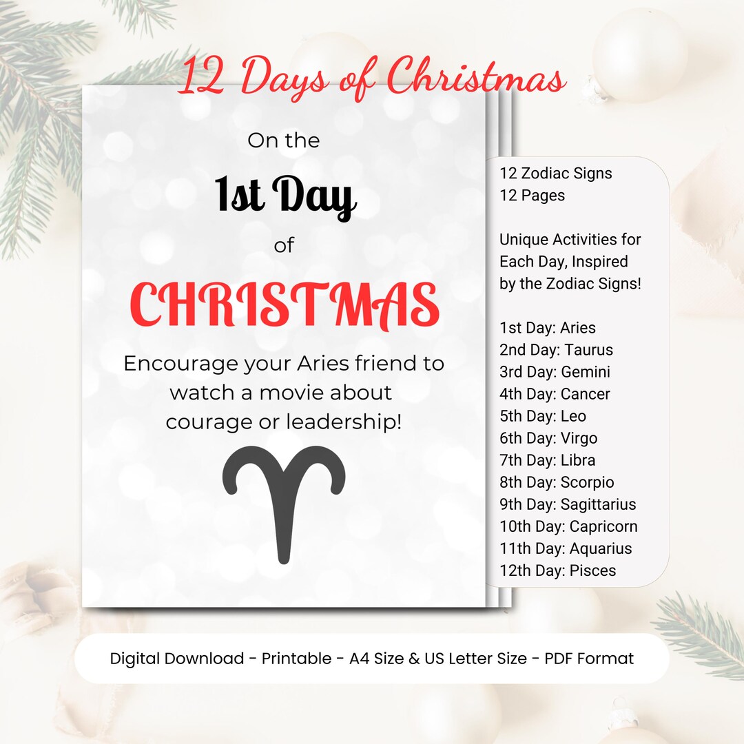 12 Days of Christmas, Zodiac Signs for Christmas Activity, 12 Days of ...