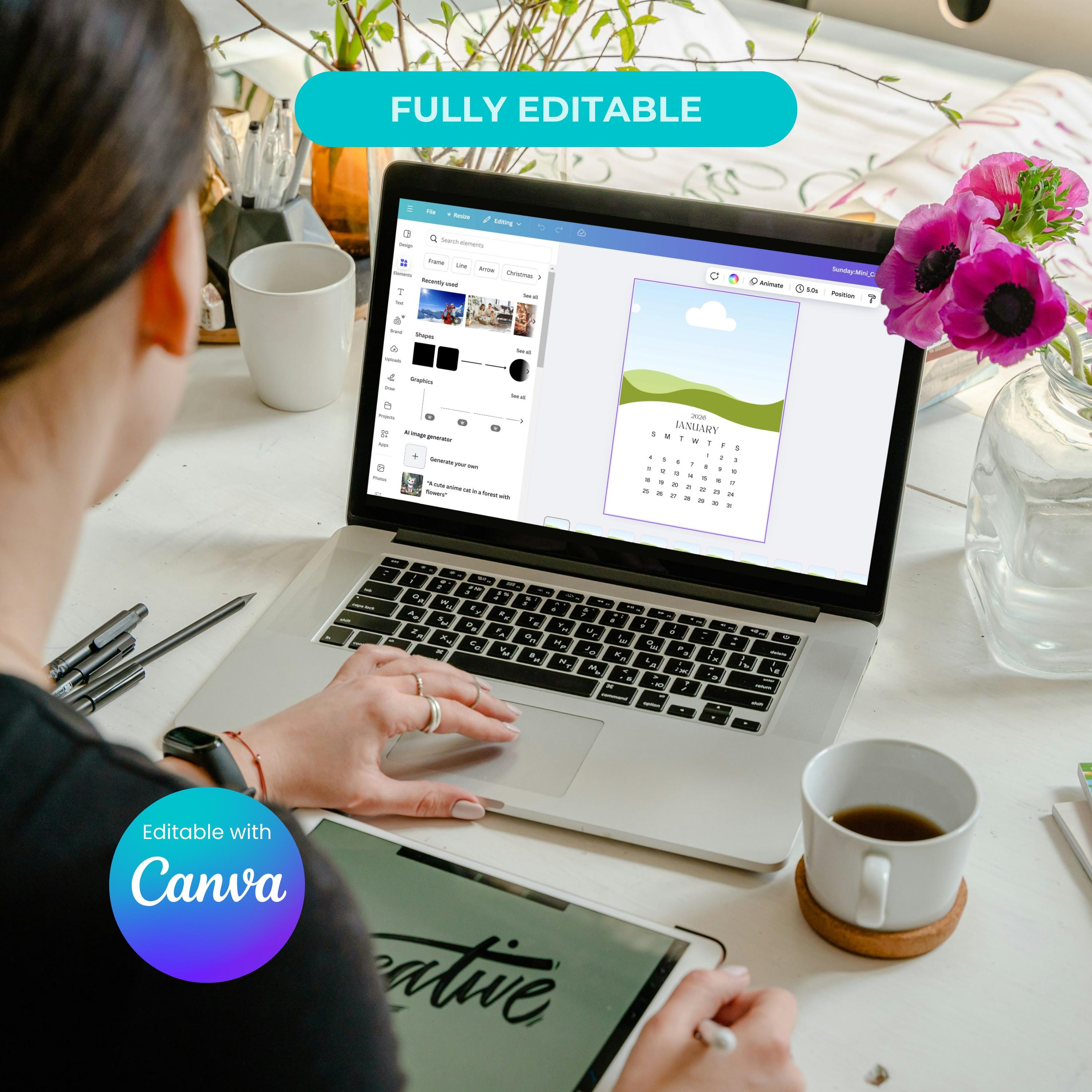 2026 Calendar Editable Template, Month at a Glance Photo Calendar, 3 ...