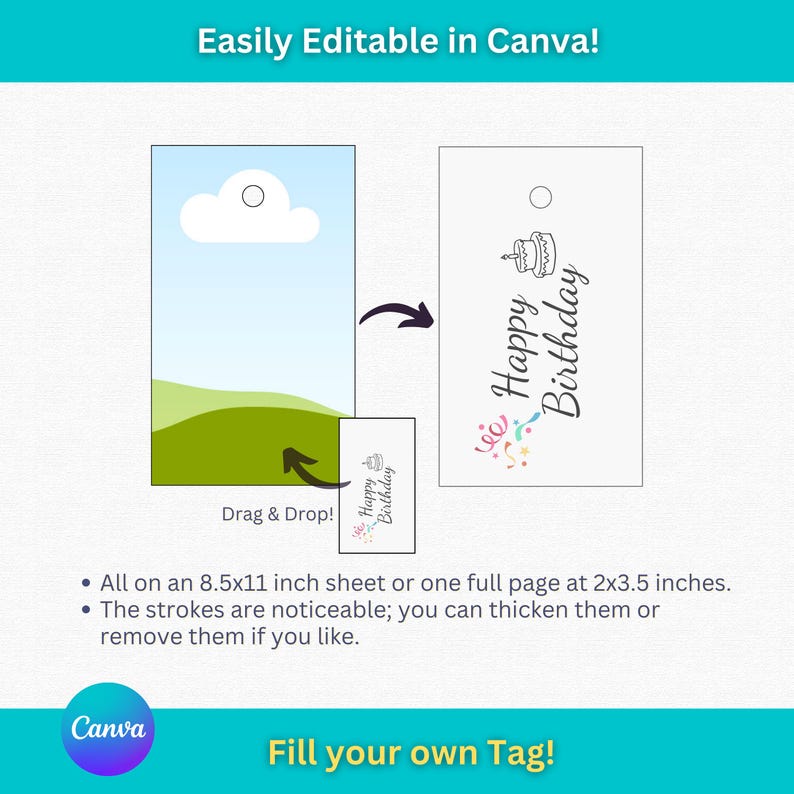 Birthday Gift Tag Template: Canva Editable, DIY Printable Tag (2x3.5 ...