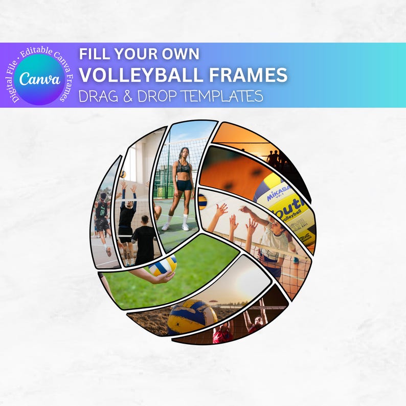 Volleyball Photo Collage Canva Template Frame Bundle, Easy Drag and ...