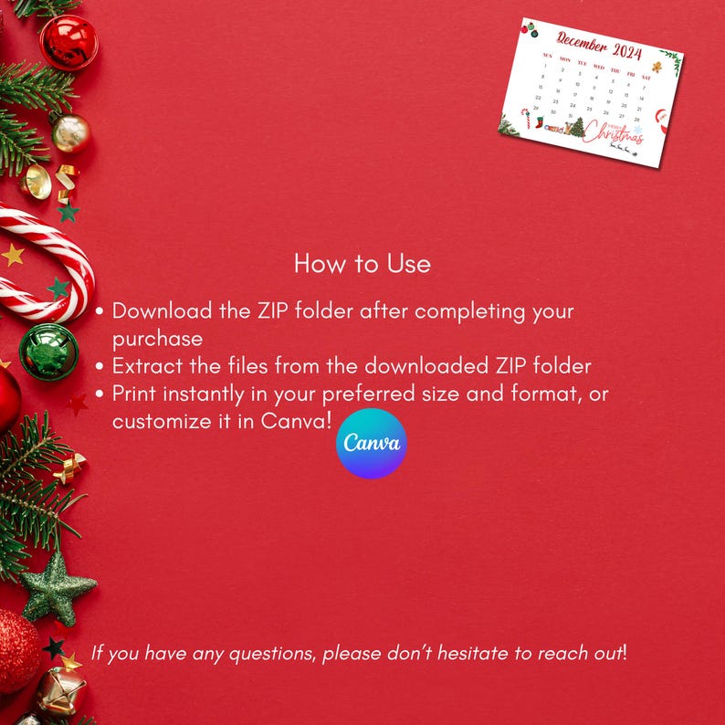 December 2024 Calendar: Printable, Editable Canva Template (digital ...
