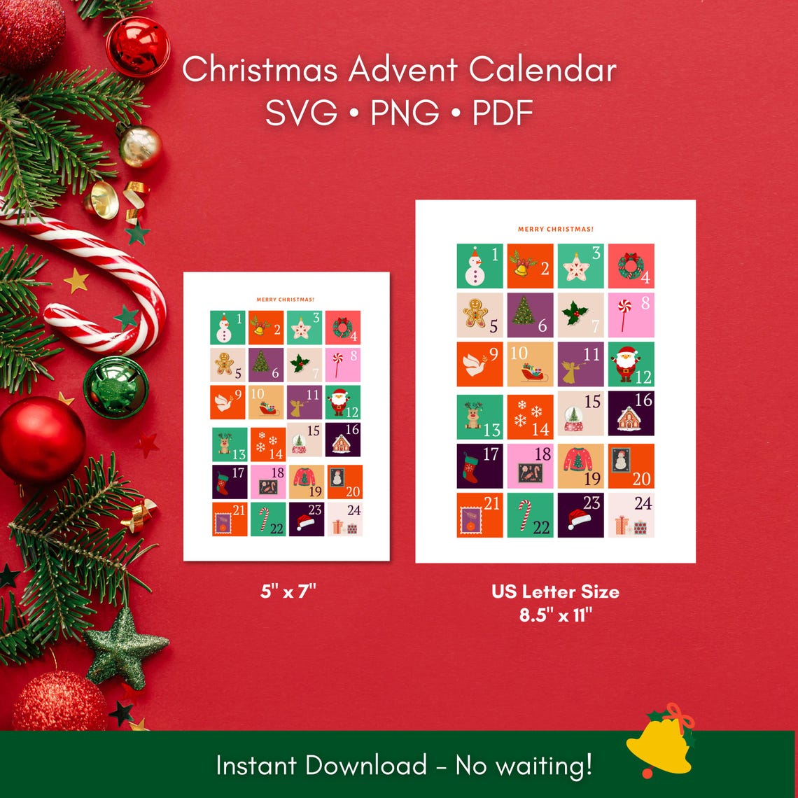 Printable Christmas Advent Calendar: Countdown to Christmas (digital ...