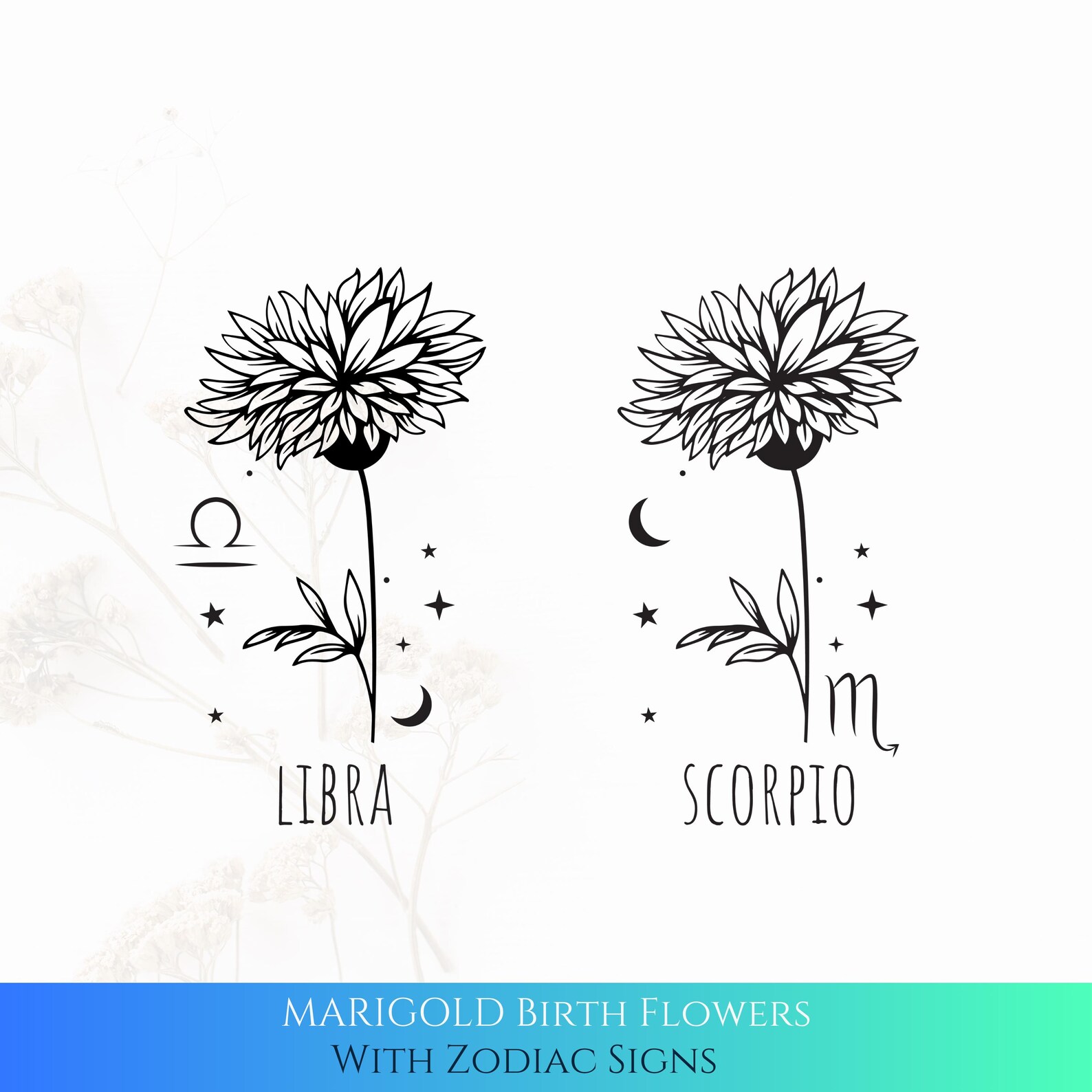 Marigold SVG Bundle, Birth Flower Bouquet With Zodiac Sign, Marigold ...