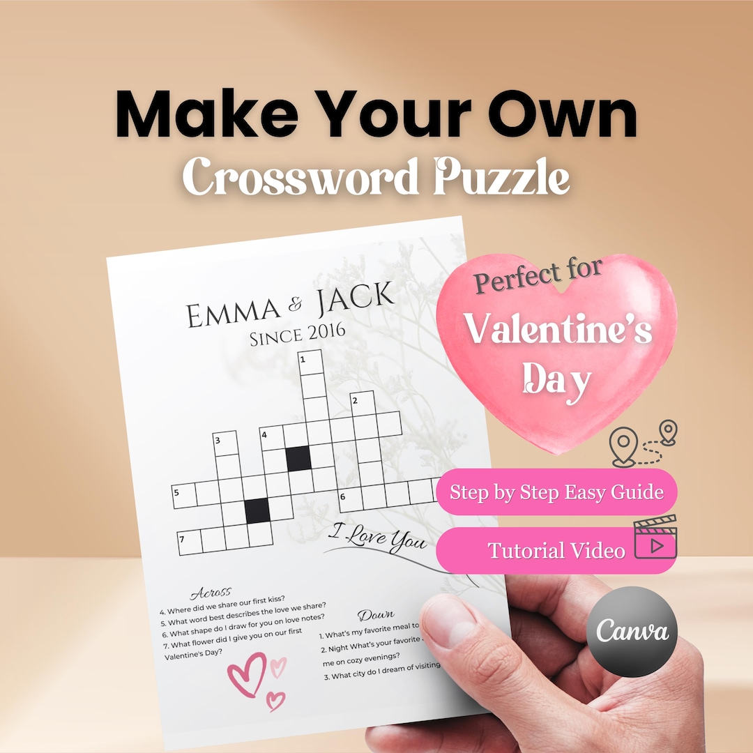 Valentine's Day Crossword Puzzle: DIY Game for Couples (canva Template ...