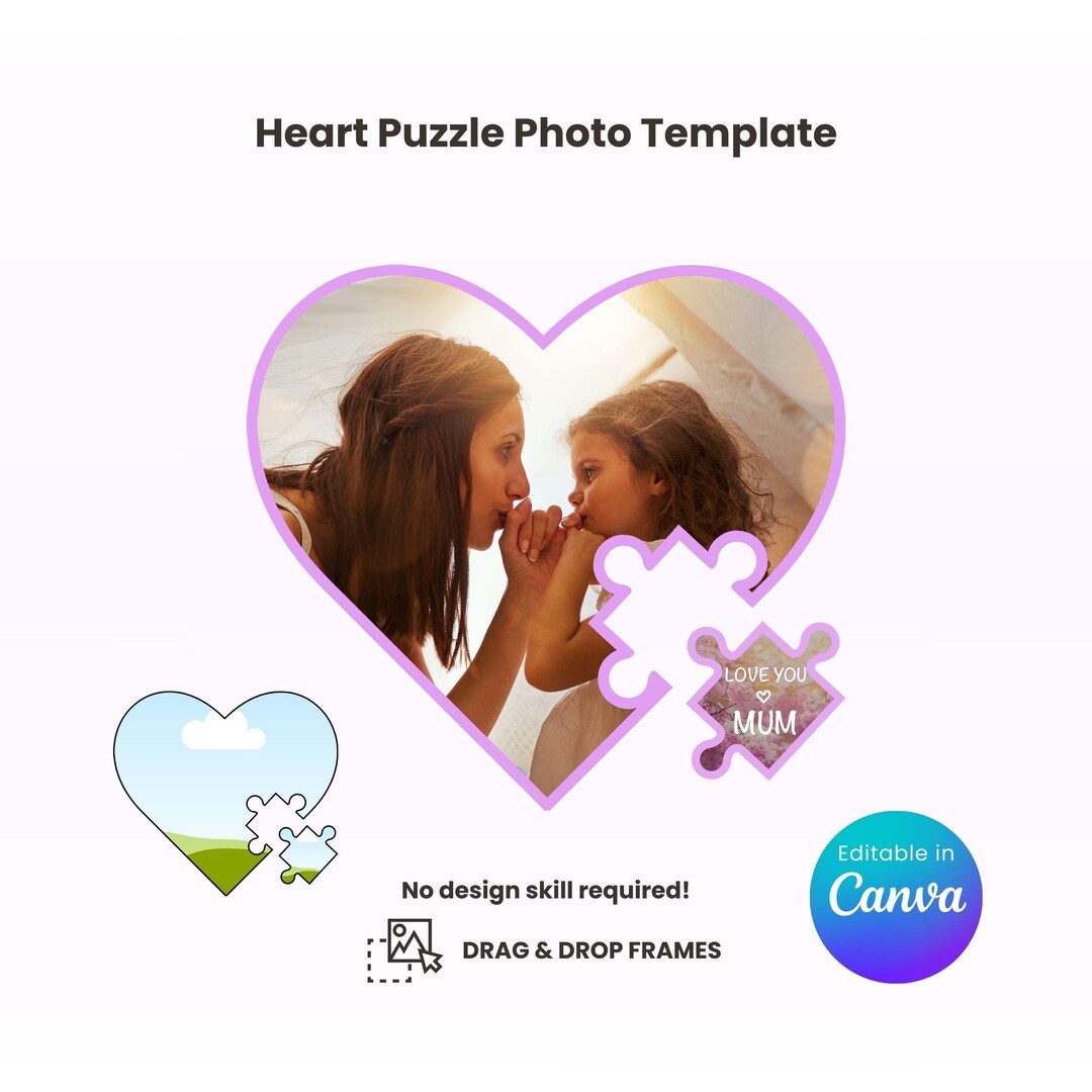 Editable Heart Puzzle Photo Template for Mom | Canva Mother’s Day Gift ...