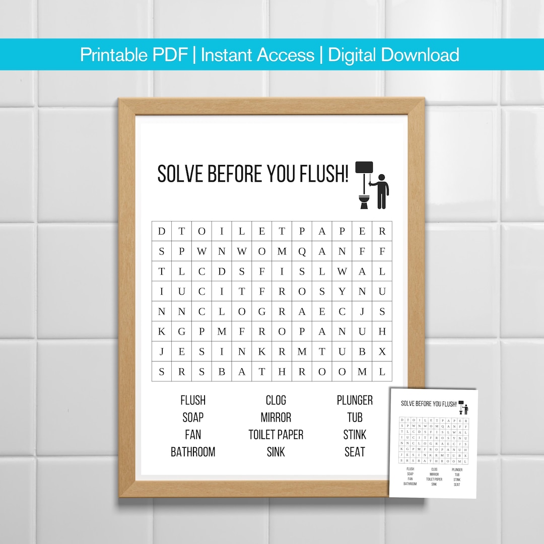 Fun Bathroom Word Search Printable, Solve Before You Flush Bathroom ...