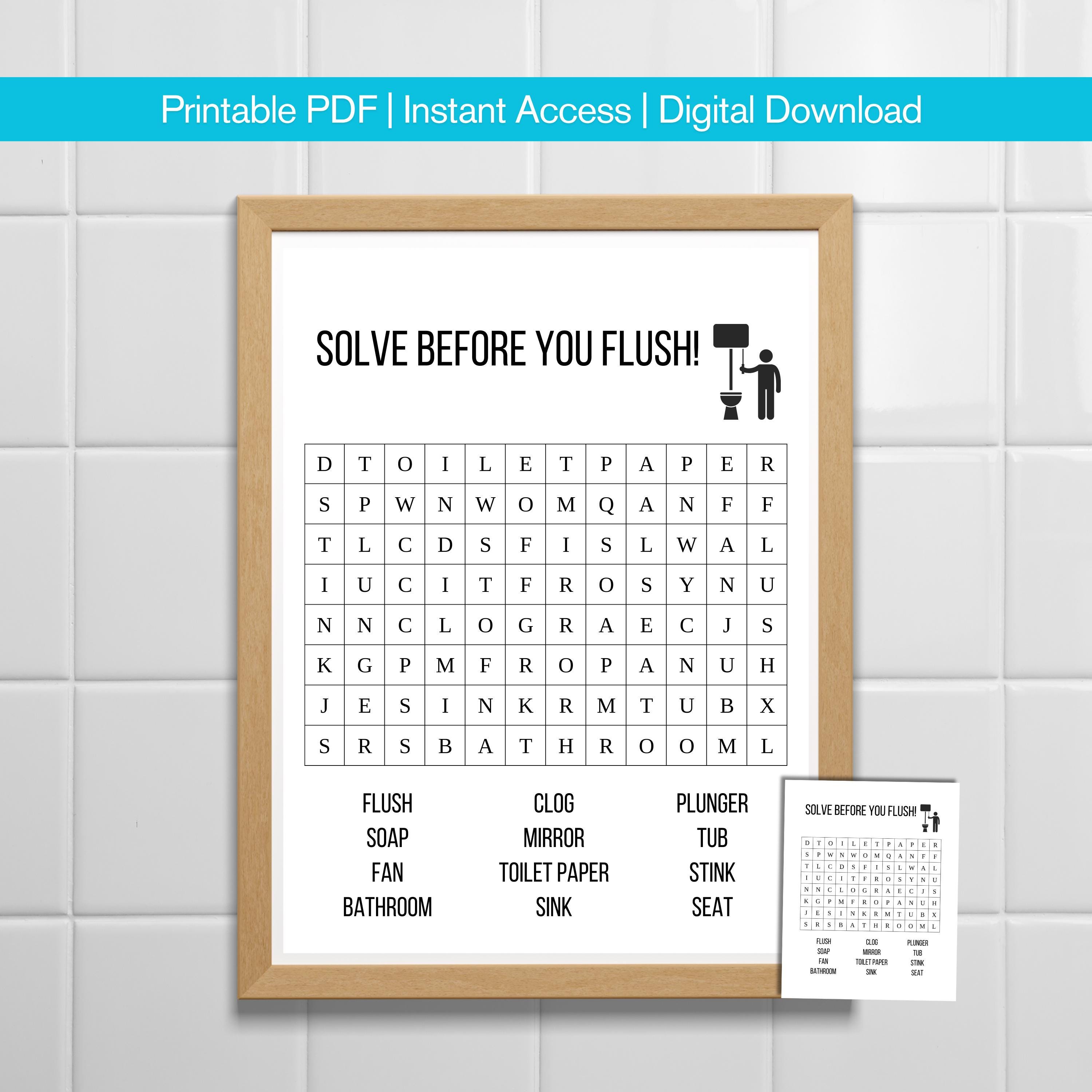 Fun Bathroom Word Search Printable, Solve Before You Flush Bathroom ...
