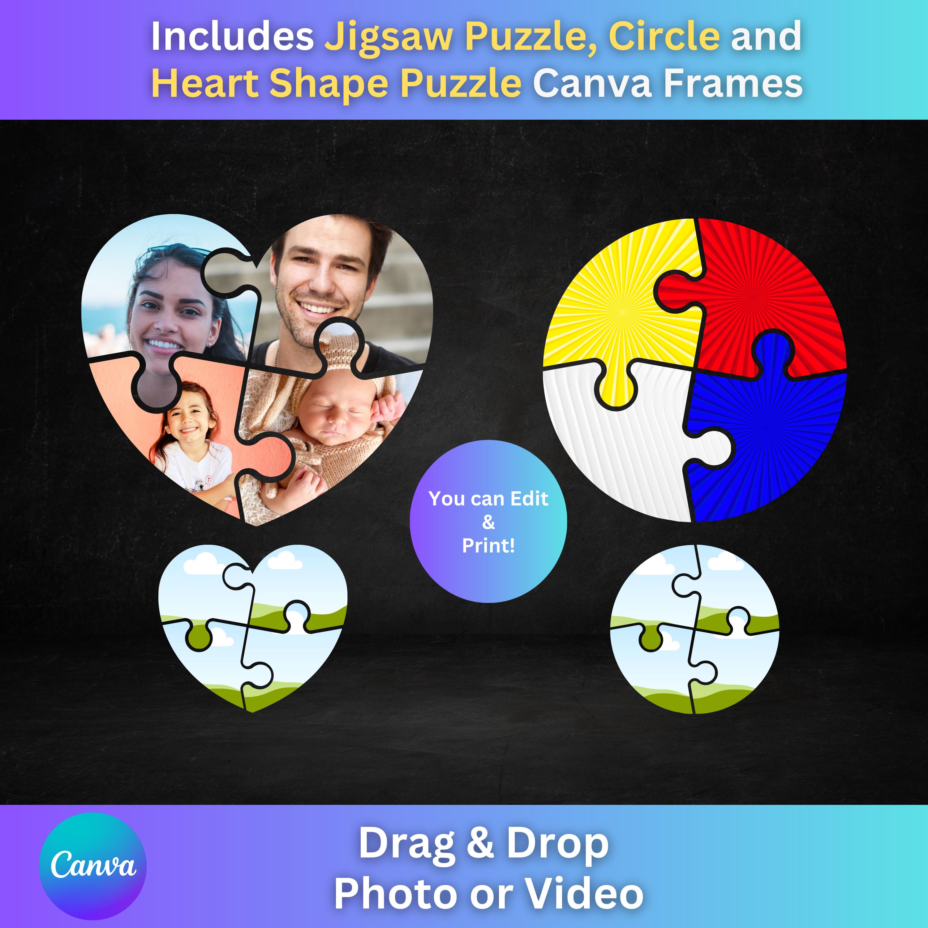 Editable Jigsaw Puzzle Frames, Canva Puzzle Mockups, Drag & Drop Canva ...