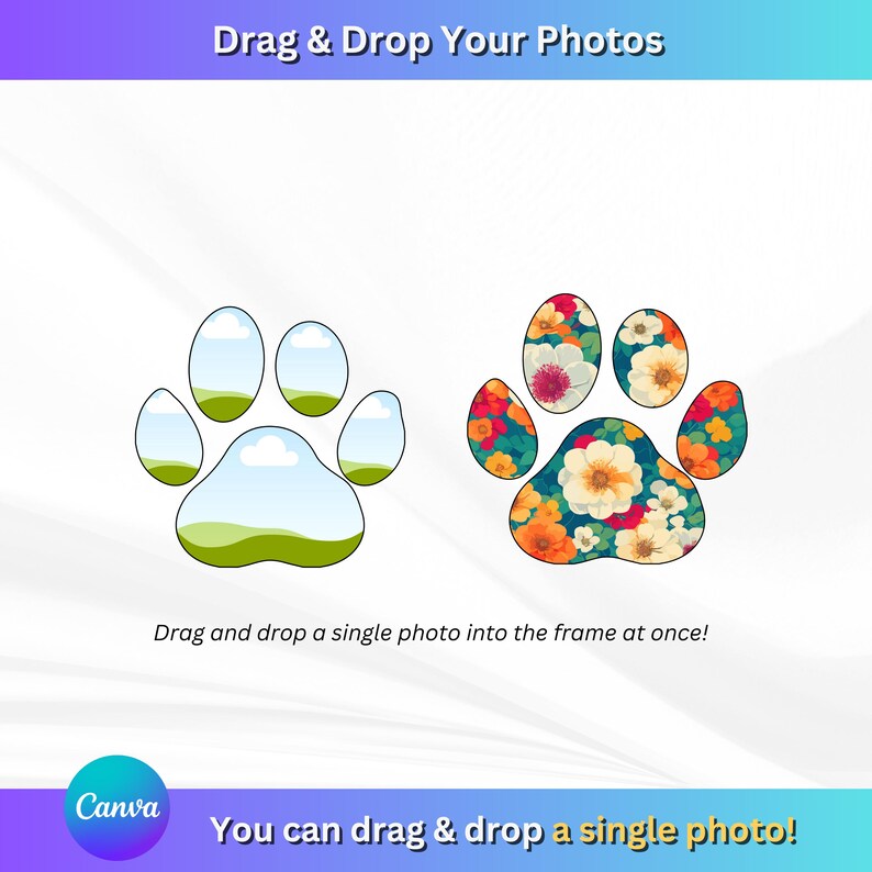Dog Paw Print Template: Drag & Drop Canva Frame, Puppy Photo Collage - Etsy