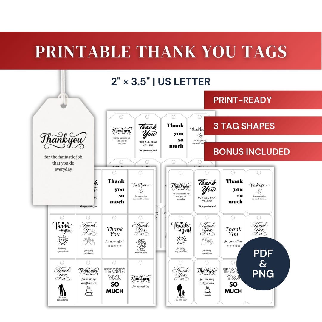 Printable Thank You Gift Tags: Editable Canva Template, 3 Tag Shapes ...