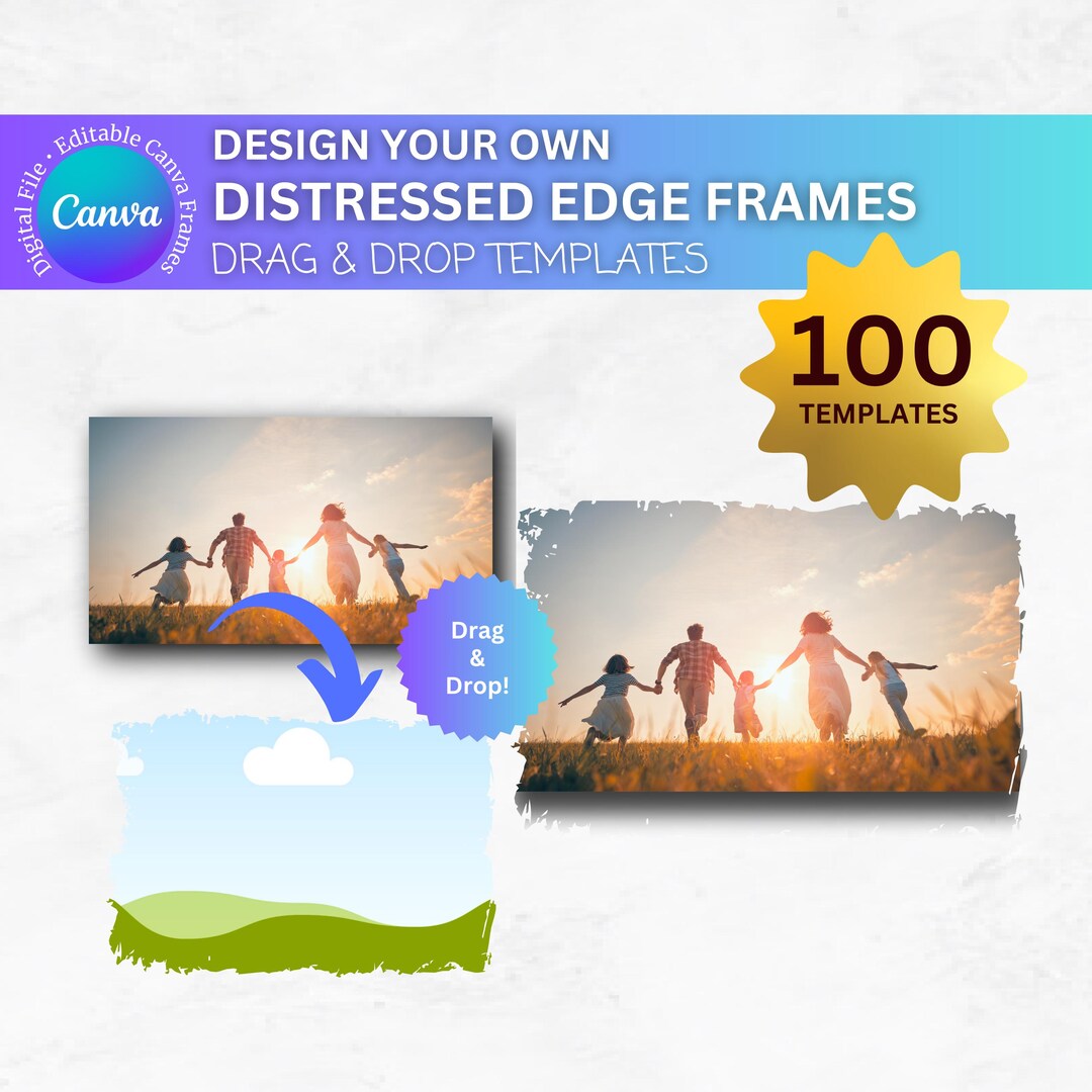 Distressed Edge Canva Frames Bundle, 100 Bleach Effects Canva Templates ...