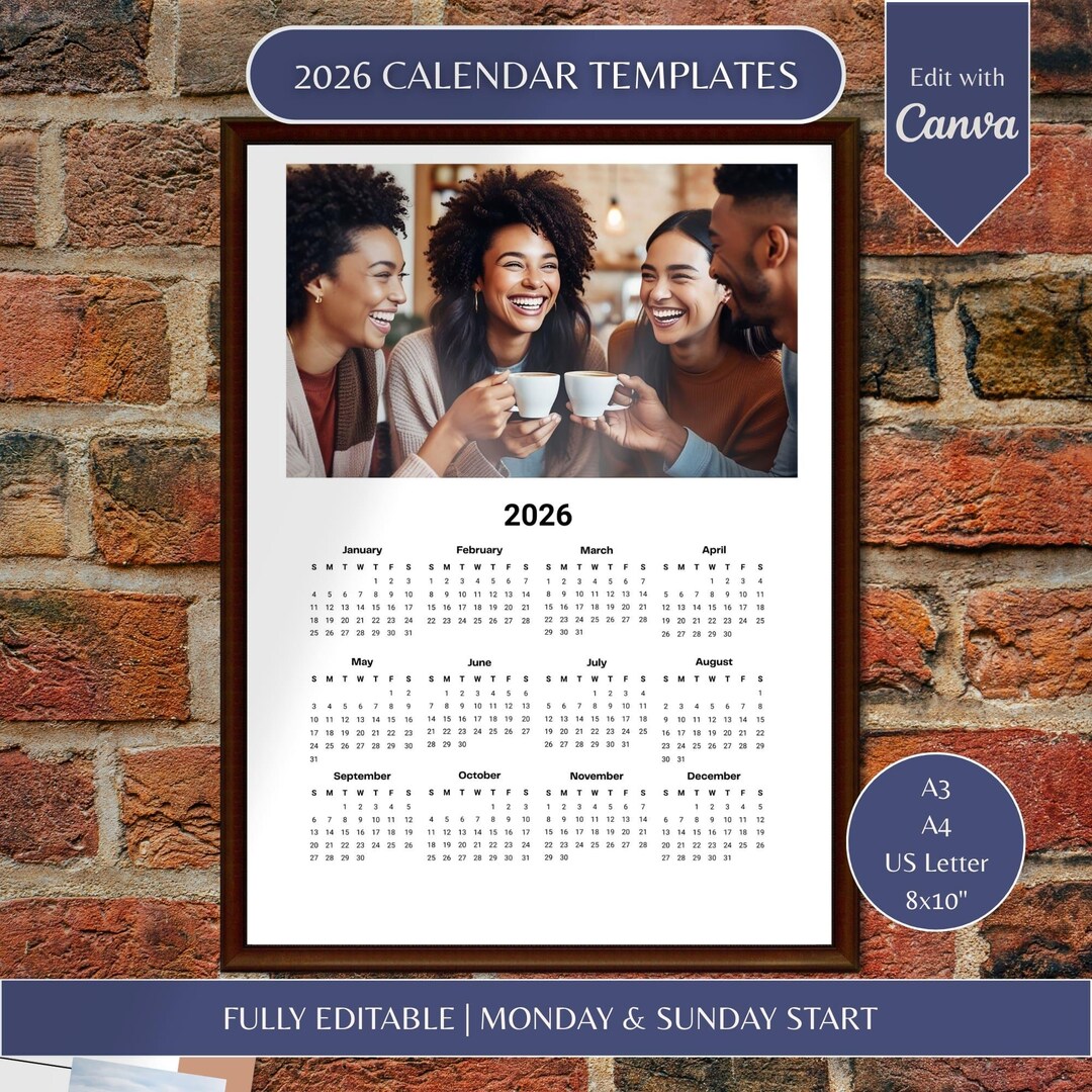 Coffee Shop 2026 Photo Calendar Template: Canva Editable Calendar - Etsy