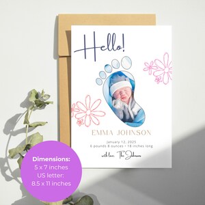 Minimalist Birth Stats Card: Baby Announcement Canva Template (digital ...