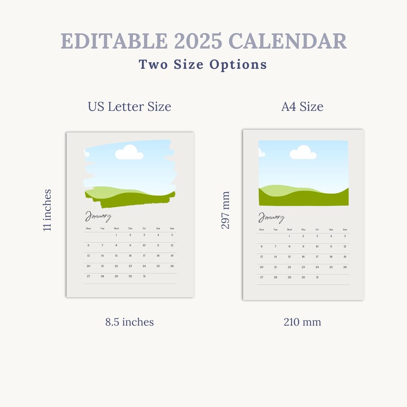 Editable 2025 Calendar Templates, Custom Canva 2025 Calendar, Month at ...