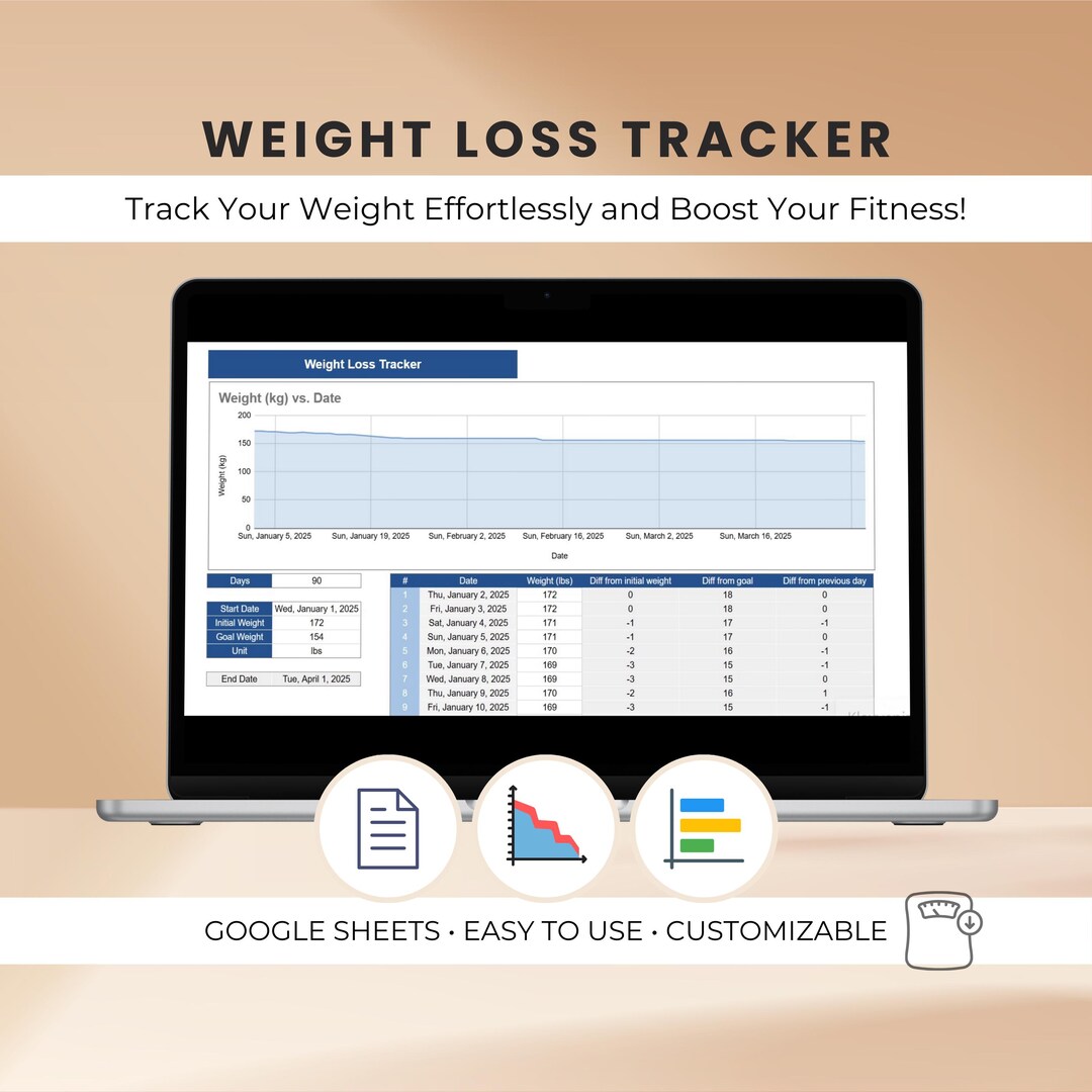 Weight Loss Tracker Google Sheet: Fitness Journal & Weight Log (digital ...