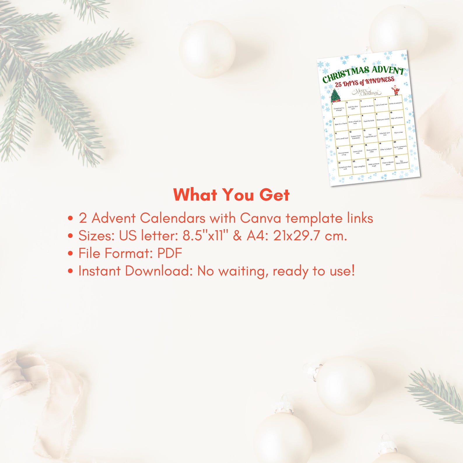 Editable 25 Days of Kindness Calendar, December 2024 Printable ...