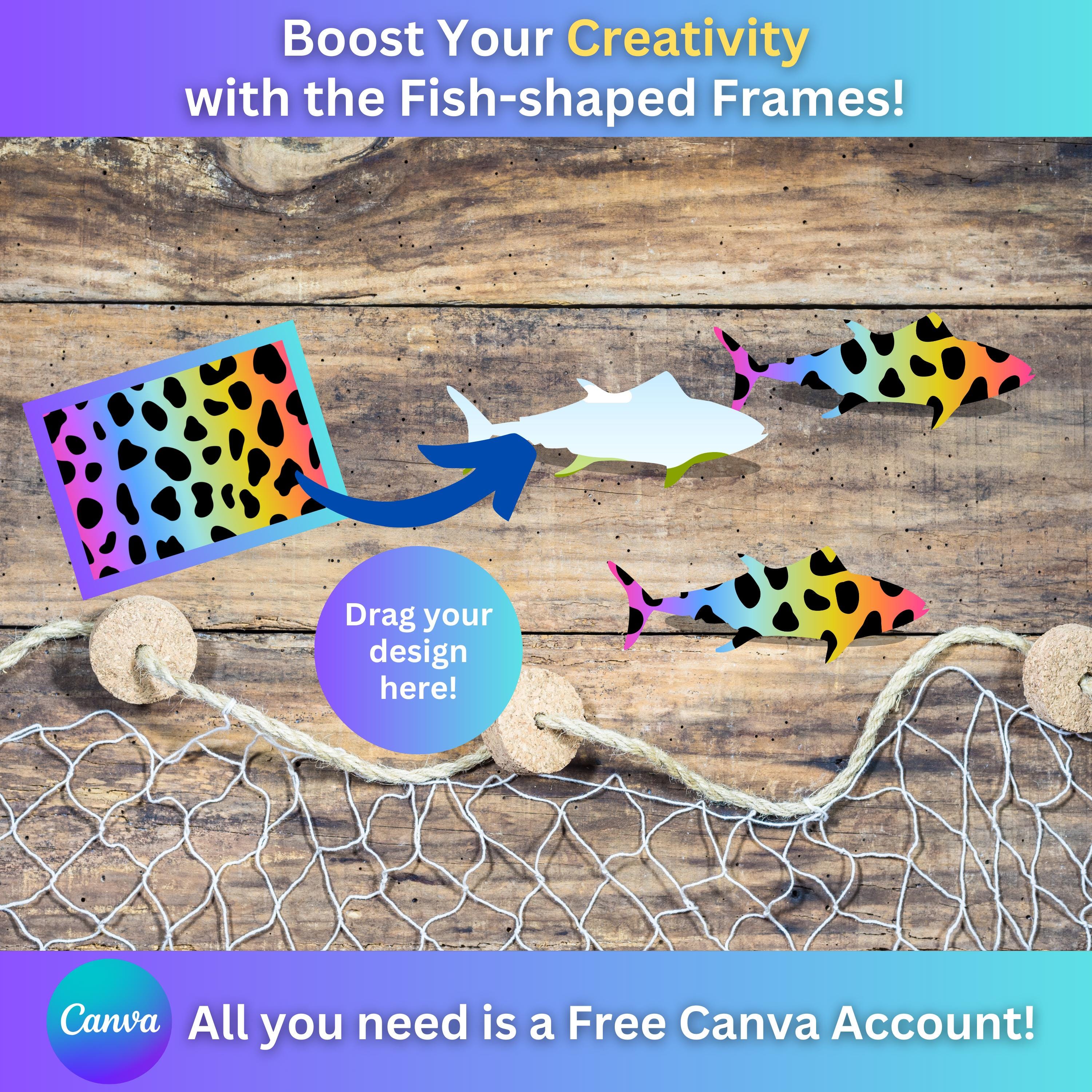 Fish Canva Templates: Drag and Drop Frames, Ocean and Sea Life, Digital ...