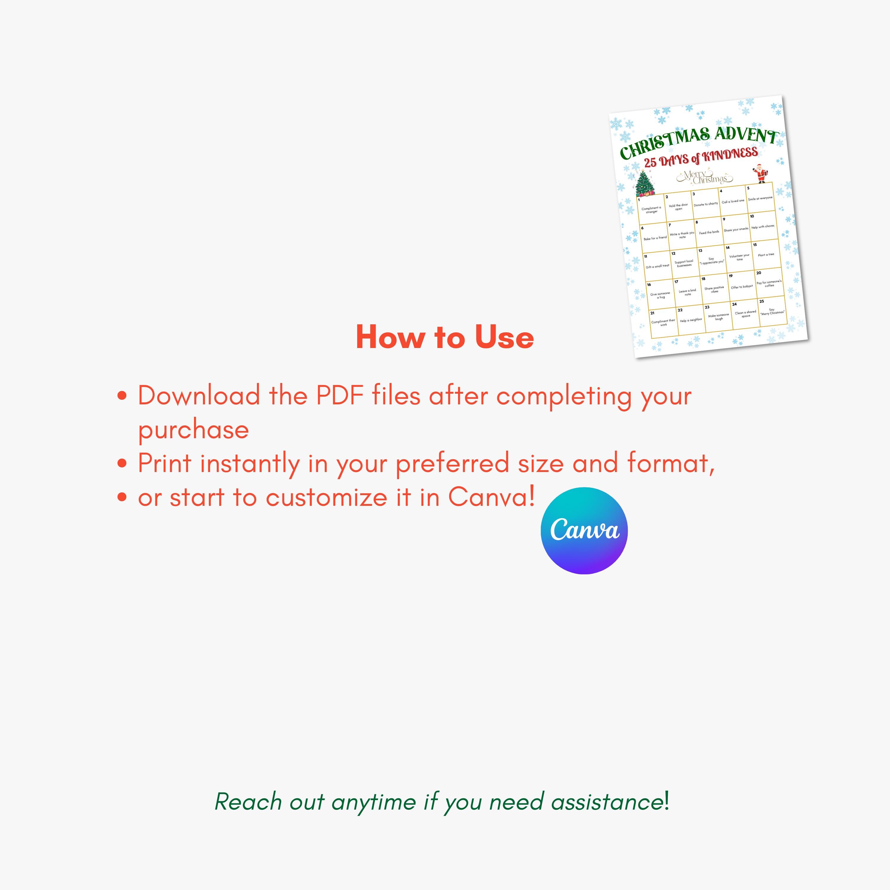 Editable 25 Days of Kindness Calendar, December 2024 Printable ...