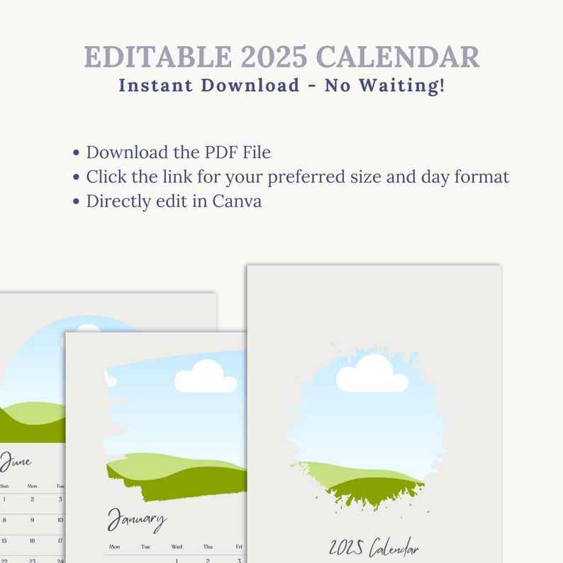 Editable 2025 Calendar Templates, Custom Canva 2025 Calendar, Month at ...
