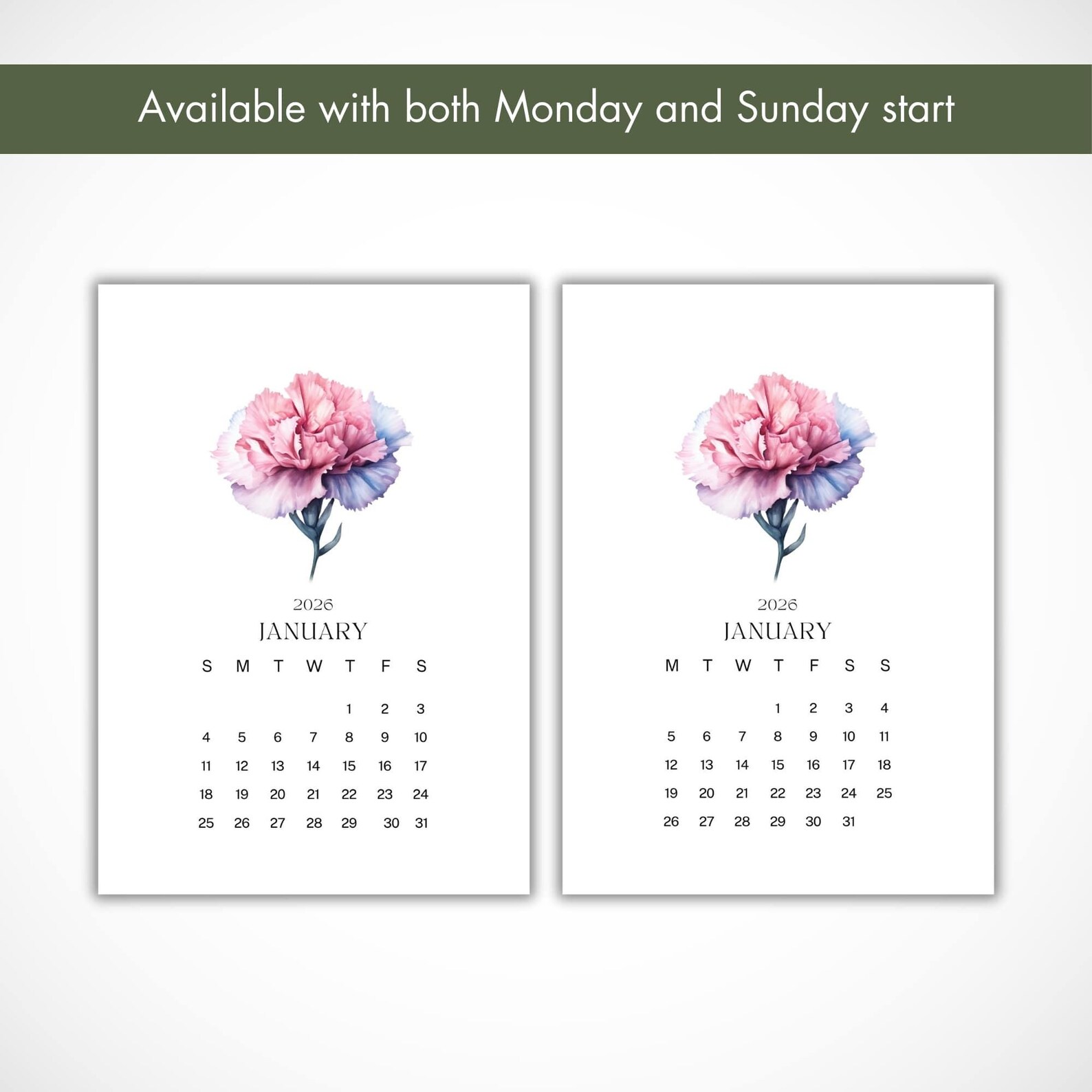 2026 Birth Flower Calendar Printables: Watercolor Floral Design (a4 ...