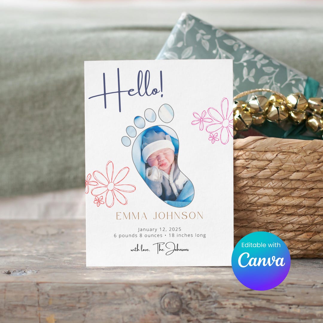 Minimalist Birth Stats Card: Baby Announcement Canva Template (digital ...