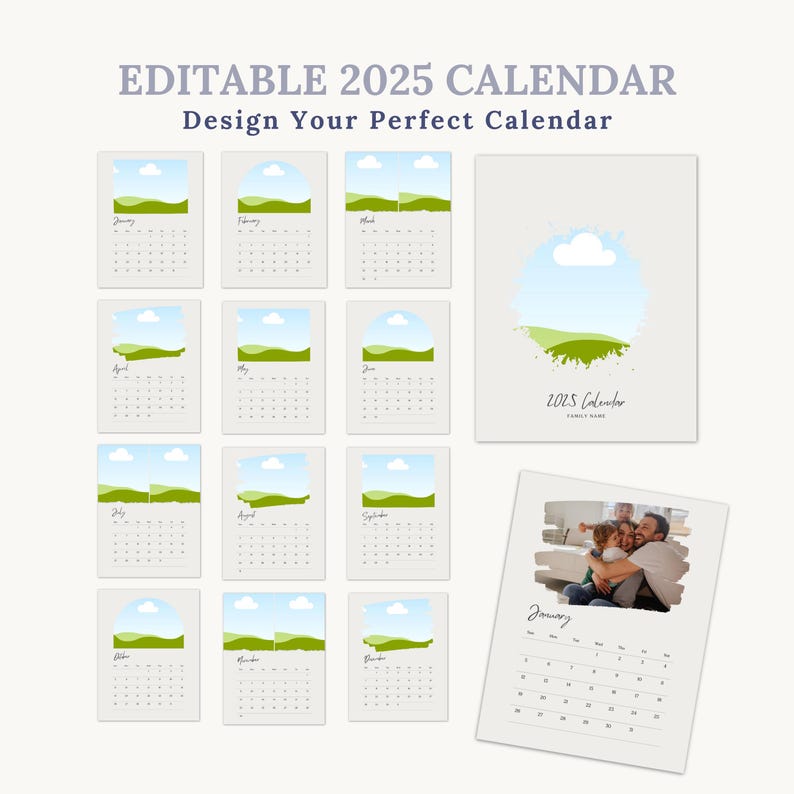 Editable 2025 Calendar Templates, Custom Canva 2025 Calendar, Month at ...