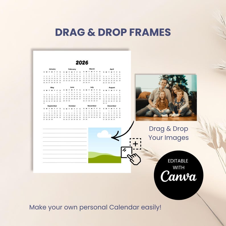 Editable 2026 Calendar Template: Custom Photo Planner, One Pager ...