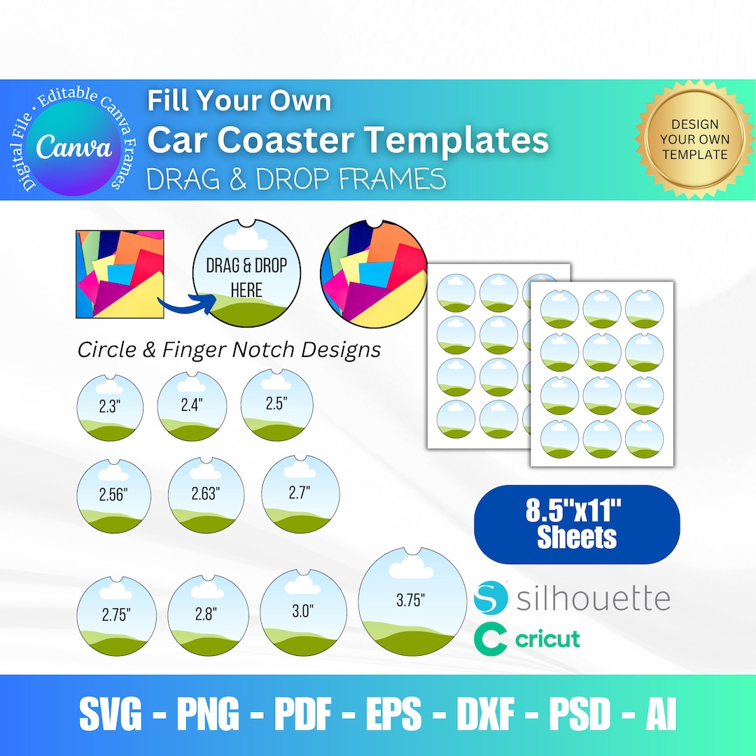 DIY Car Coaster Templates Finger Notch Drink Coasters 10 Different ...