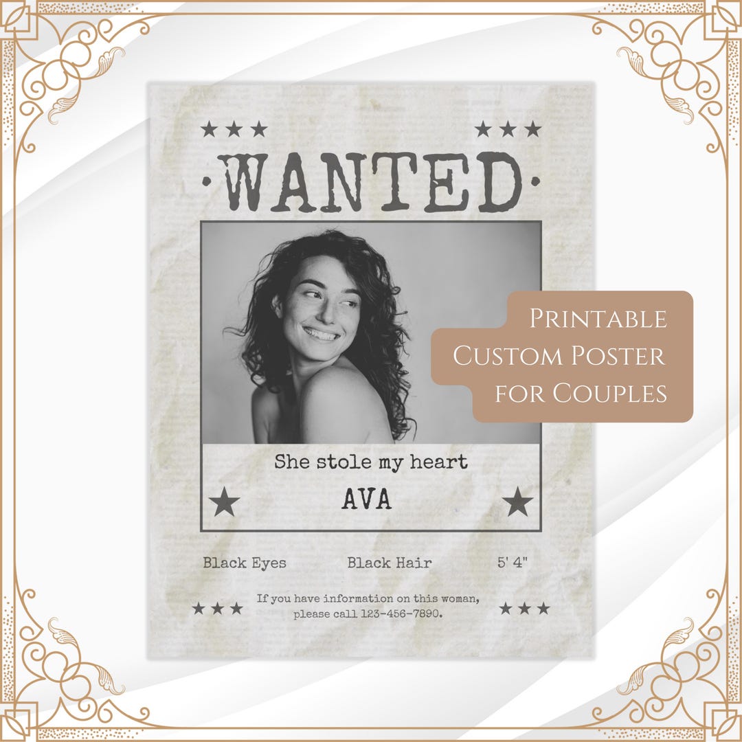 Wanted Poster for Valentines Day, Couples Printable Gift Idea ...