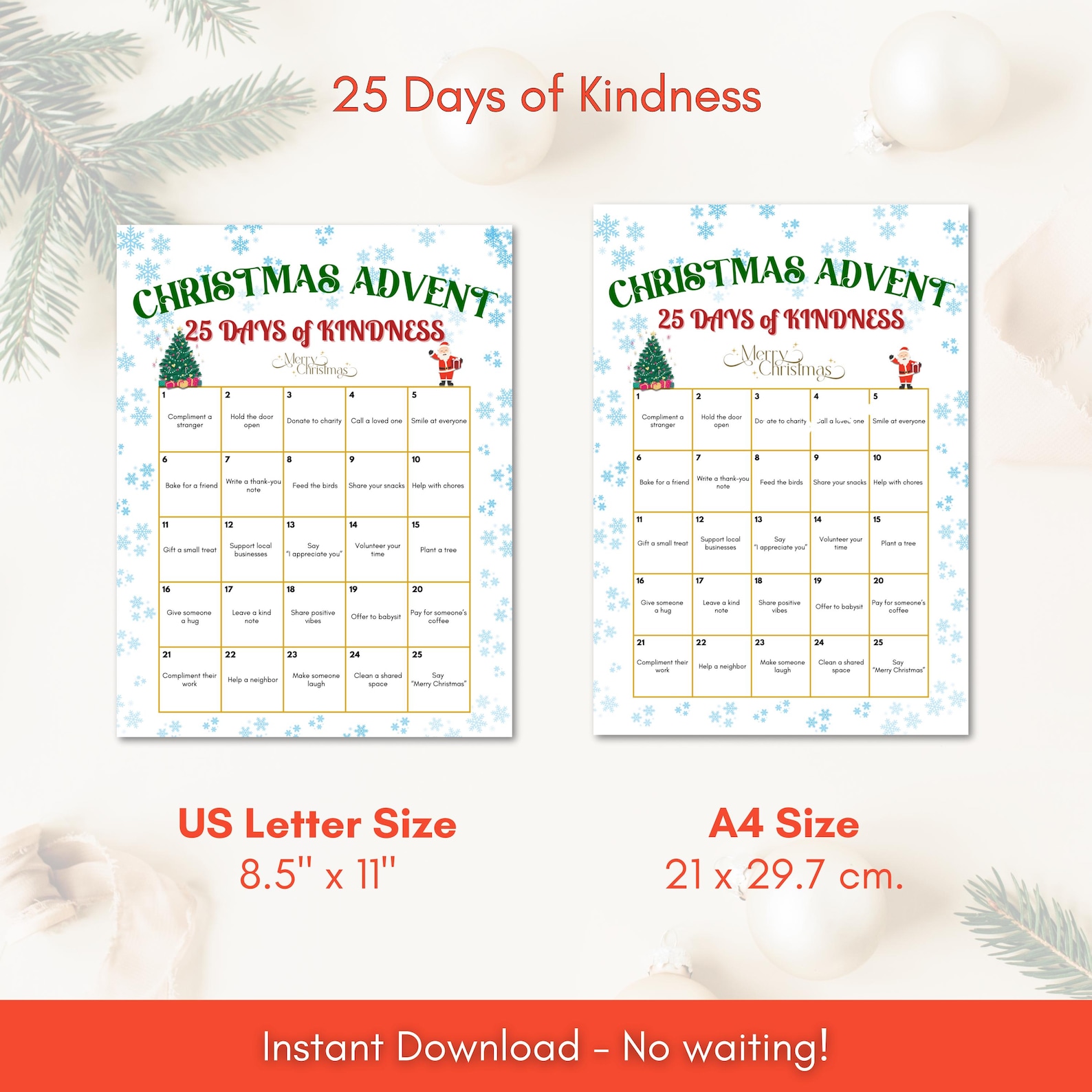 Editable 25 Days of Kindness Calendar, December 2024 Printable ...