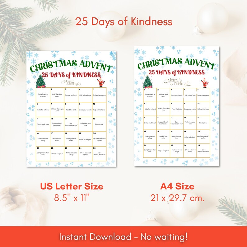 Editable 25 Days of Kindness Calendar, December 2024 Printable ...