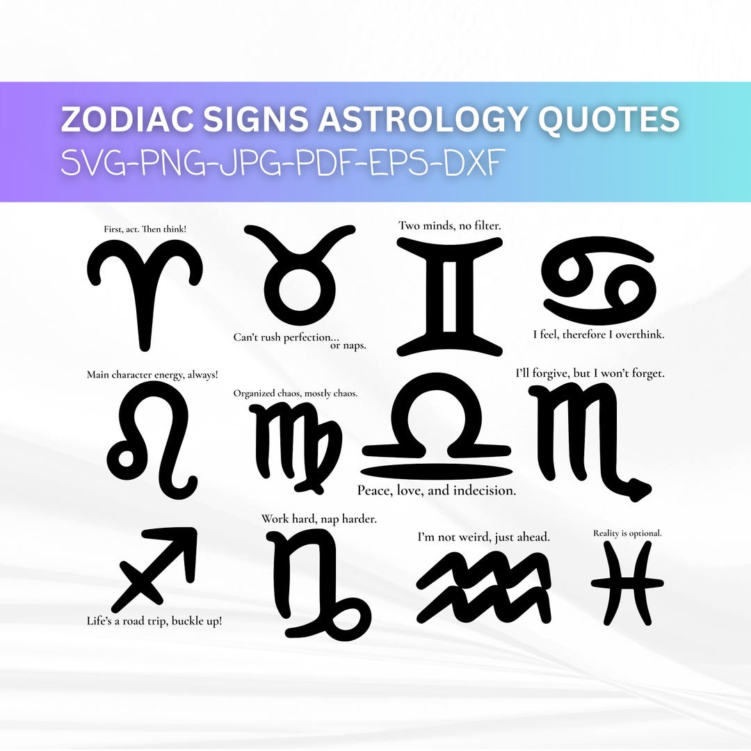 Zodiac Print Svg Bundle, Astrology Svg Bundle, Zodiac Signs for Friends ...