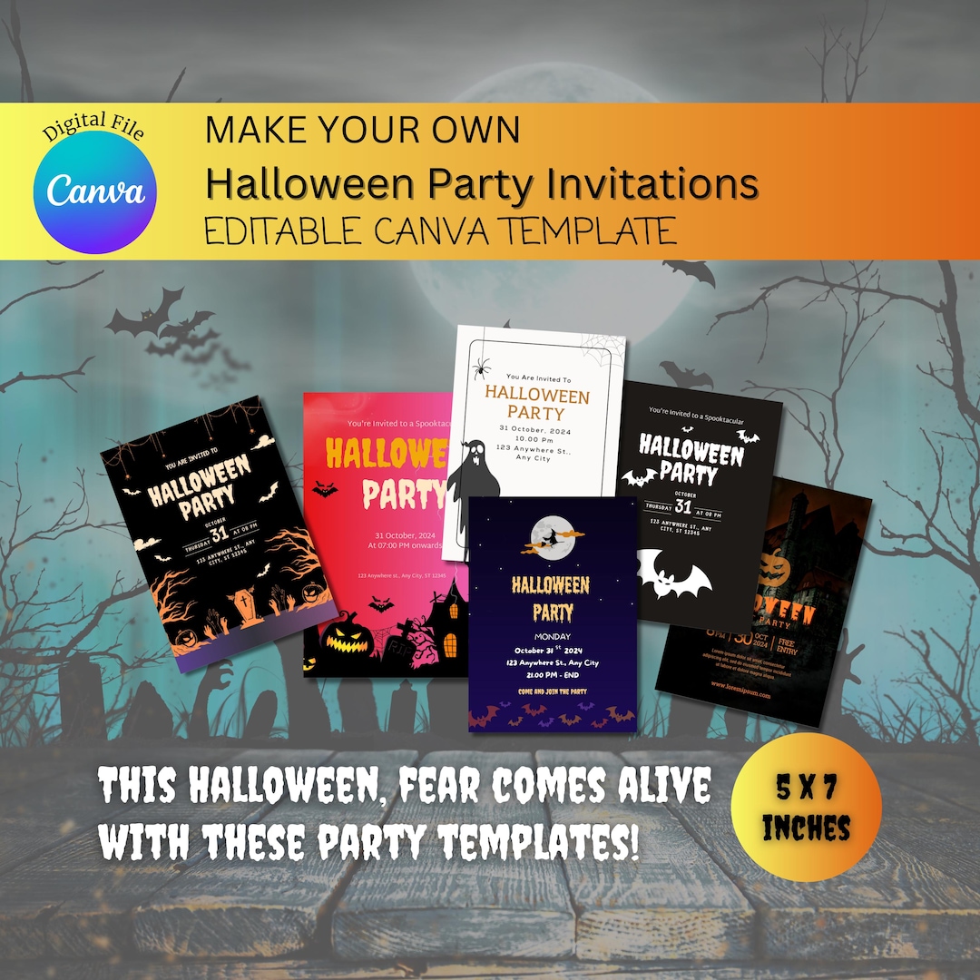 Halloween Printable Party Invitation, Editable Invitation, Canva ...